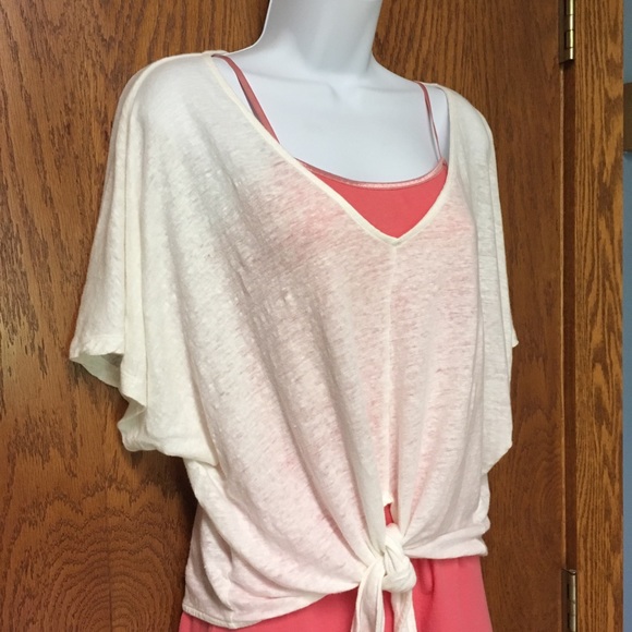 H&M | Tops | Hm 0 Linen Ecru Flashdance Inspired Tie Top | Poshmark